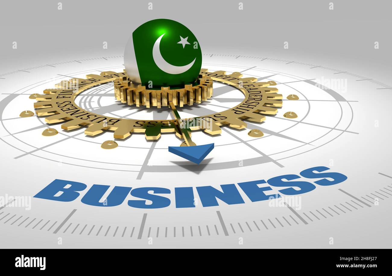 Business concept. Abstract compass points to the business word. 3D ...