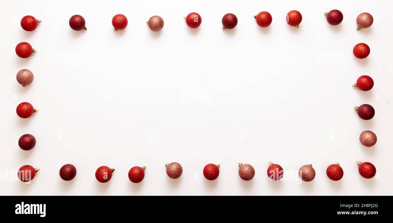 Christmas decoration frame. Xmas red shades balls rectangle border on ...