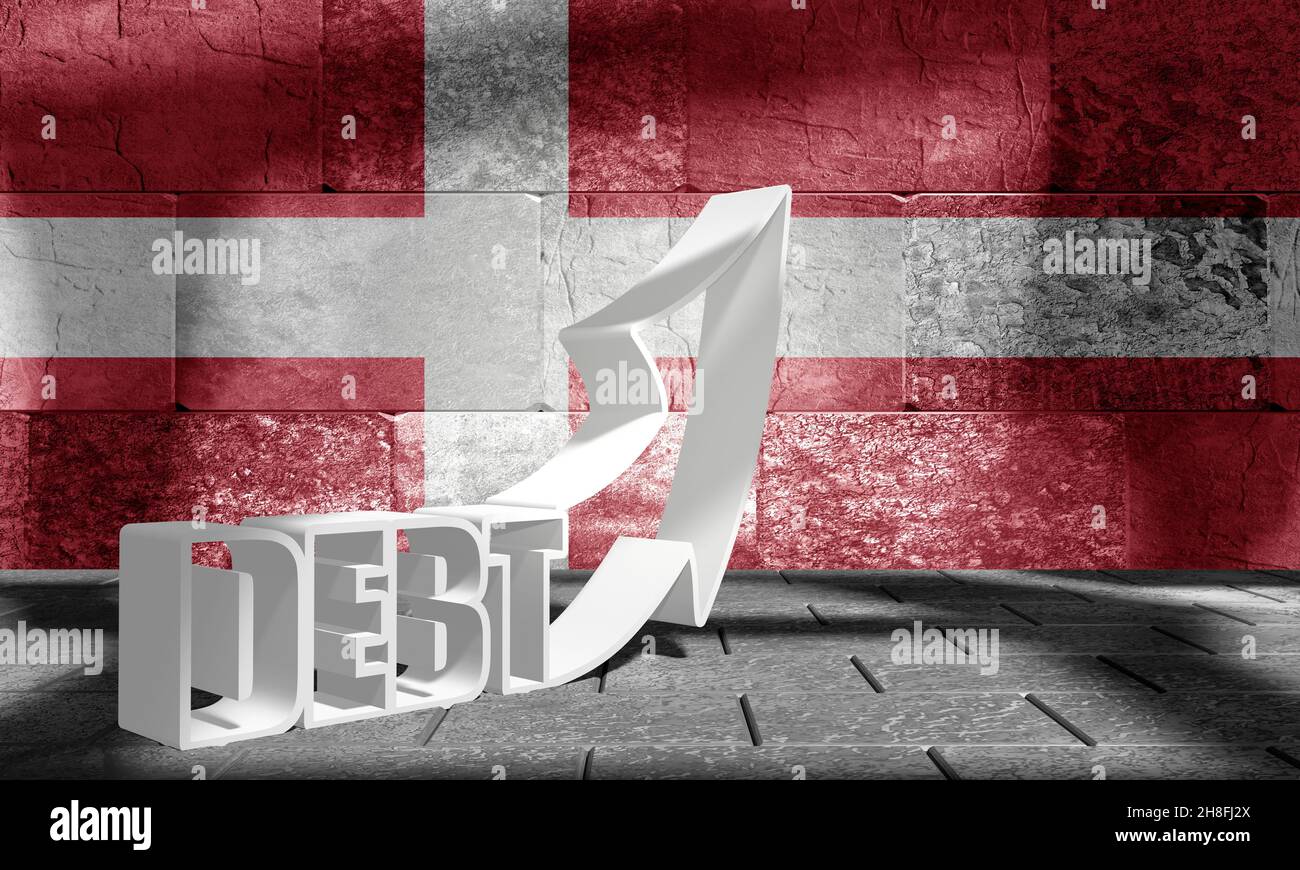 National debt concept illustration. National flag of Denmark. 3D ...