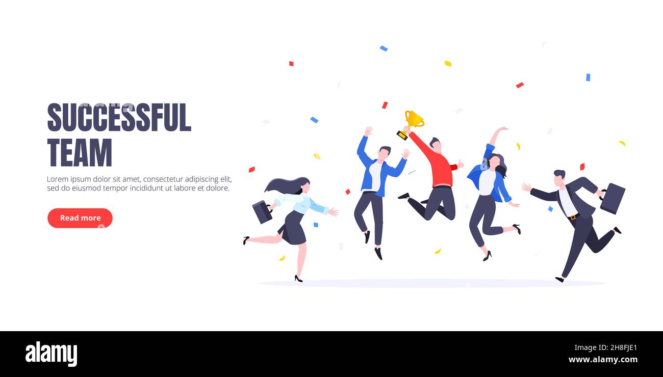 Happy business team employee winners award ceremony flat style design vector illustration Stock ...