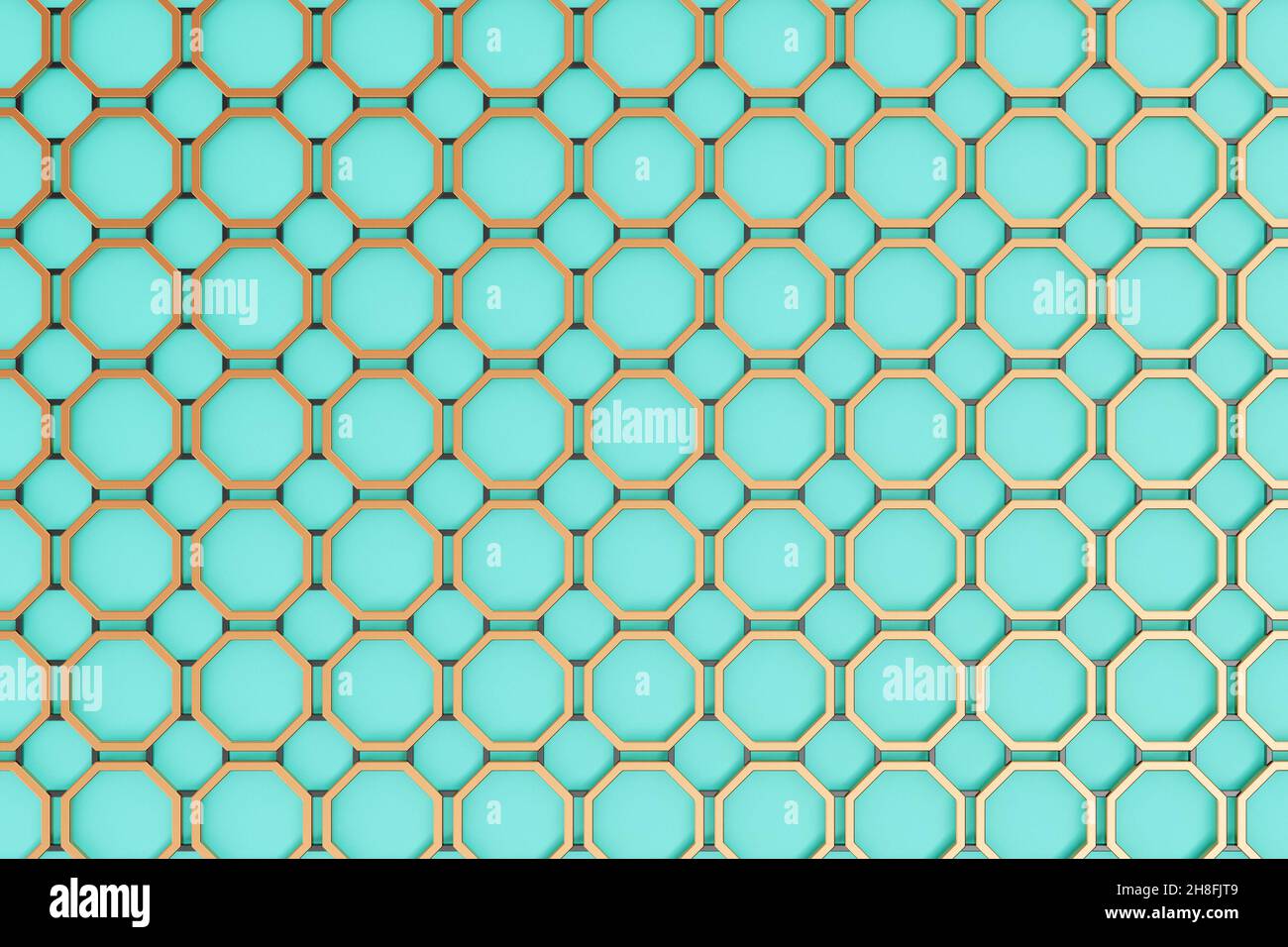 3d illustration of rows of gold polygones. Parallelogram pattern ...