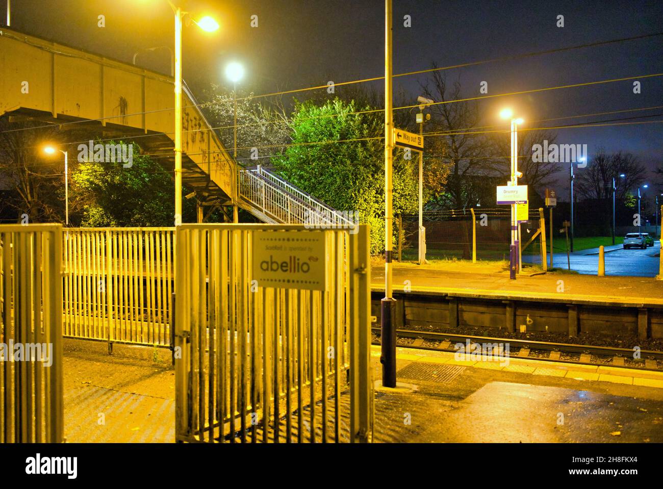 Dalmuir station empty at night Stock Photo - Alamy