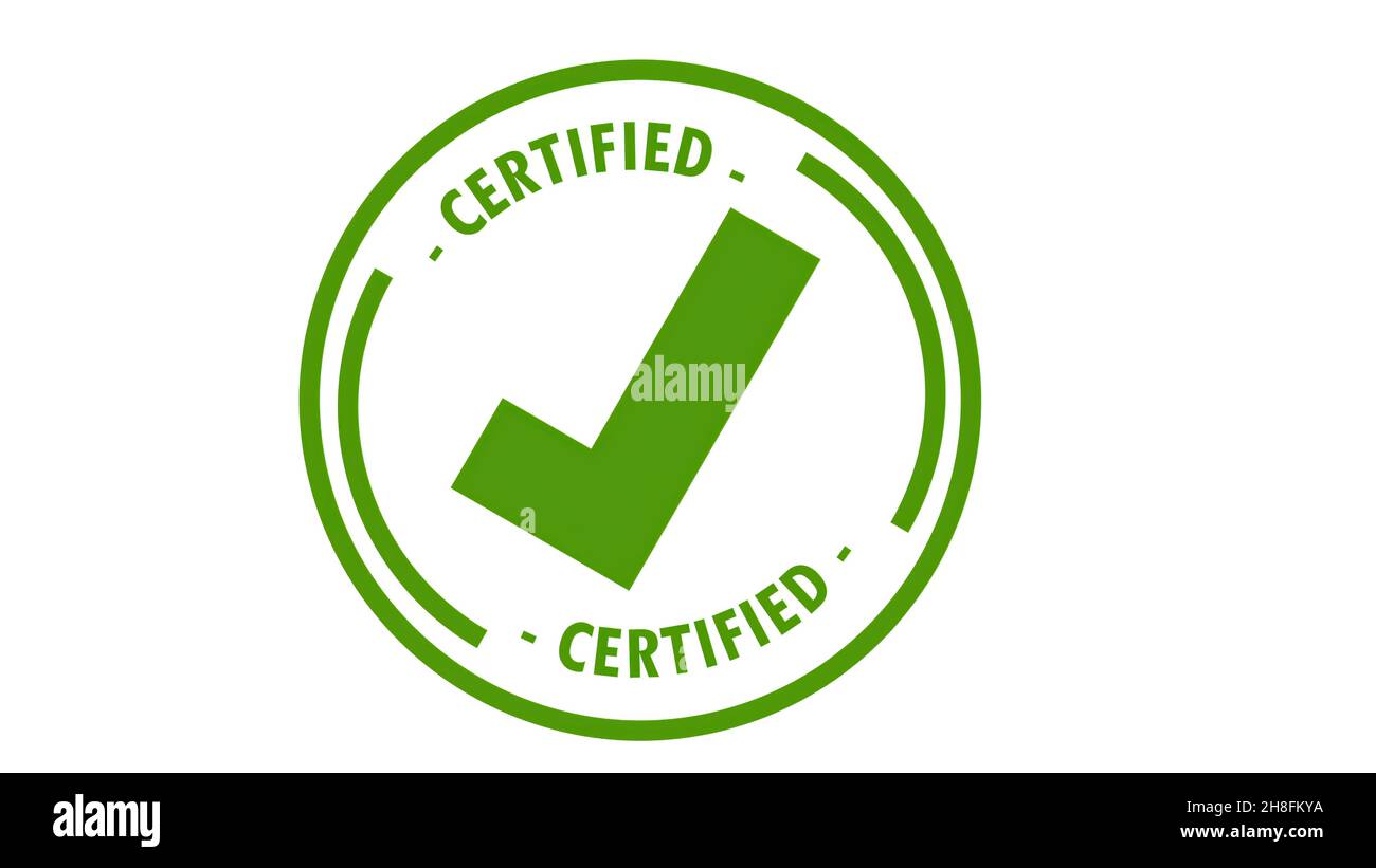 3d illustration - Green check mark icon and certified text Stock Photo ...