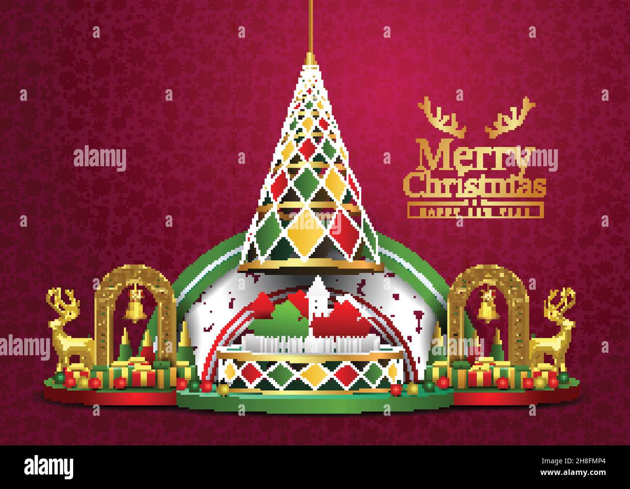 merry Christmas poster design 3d platform with Christmas elements ... merry Christmas poster design 3d platform with Christmas elements ...