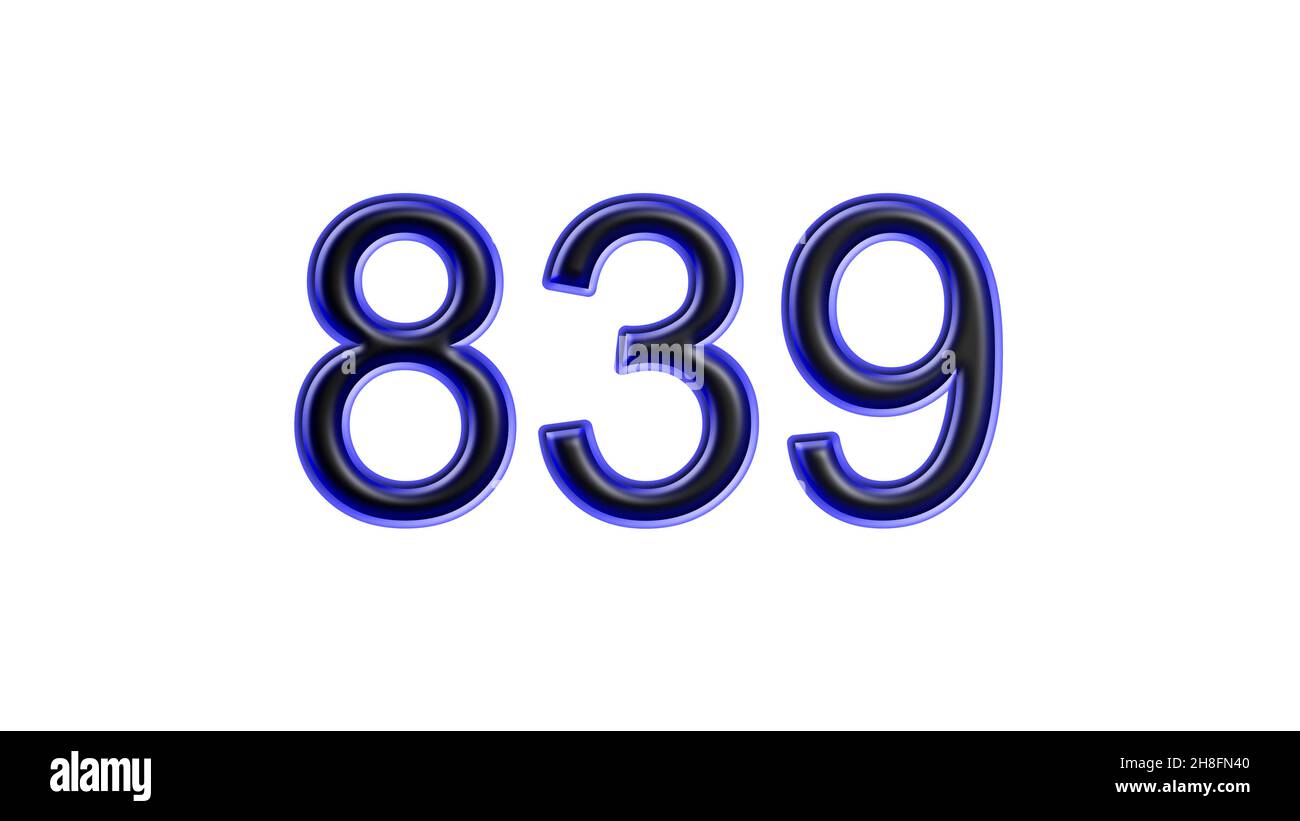 blue 839 number 3d effect white background Stock Photo - Alamy