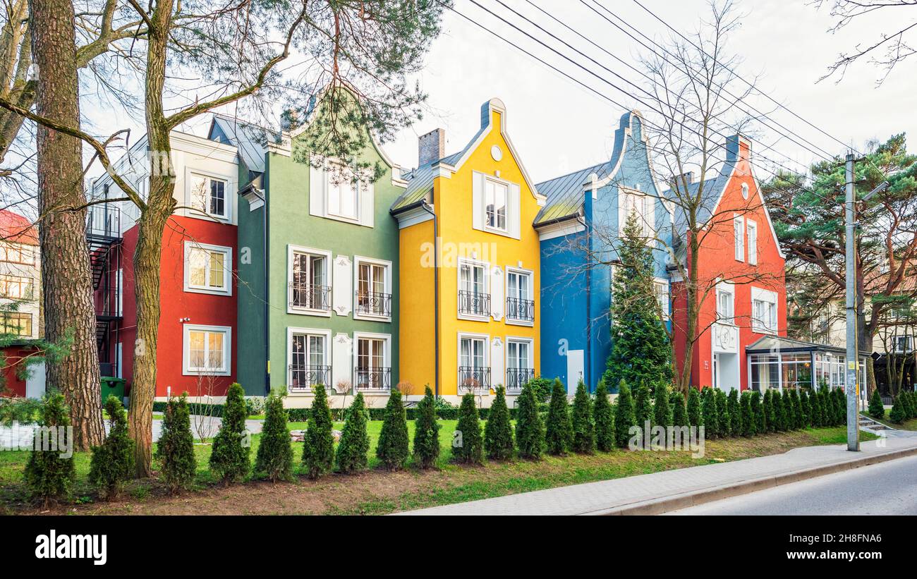 Blocked out of the four two-storey with attics multicolored building in ...
