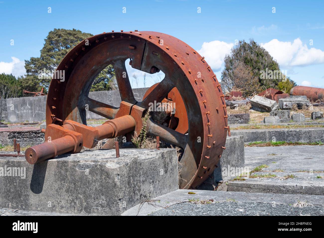 Relics of a gold mine, Waiuta, historic mining town near Reefton, West ...