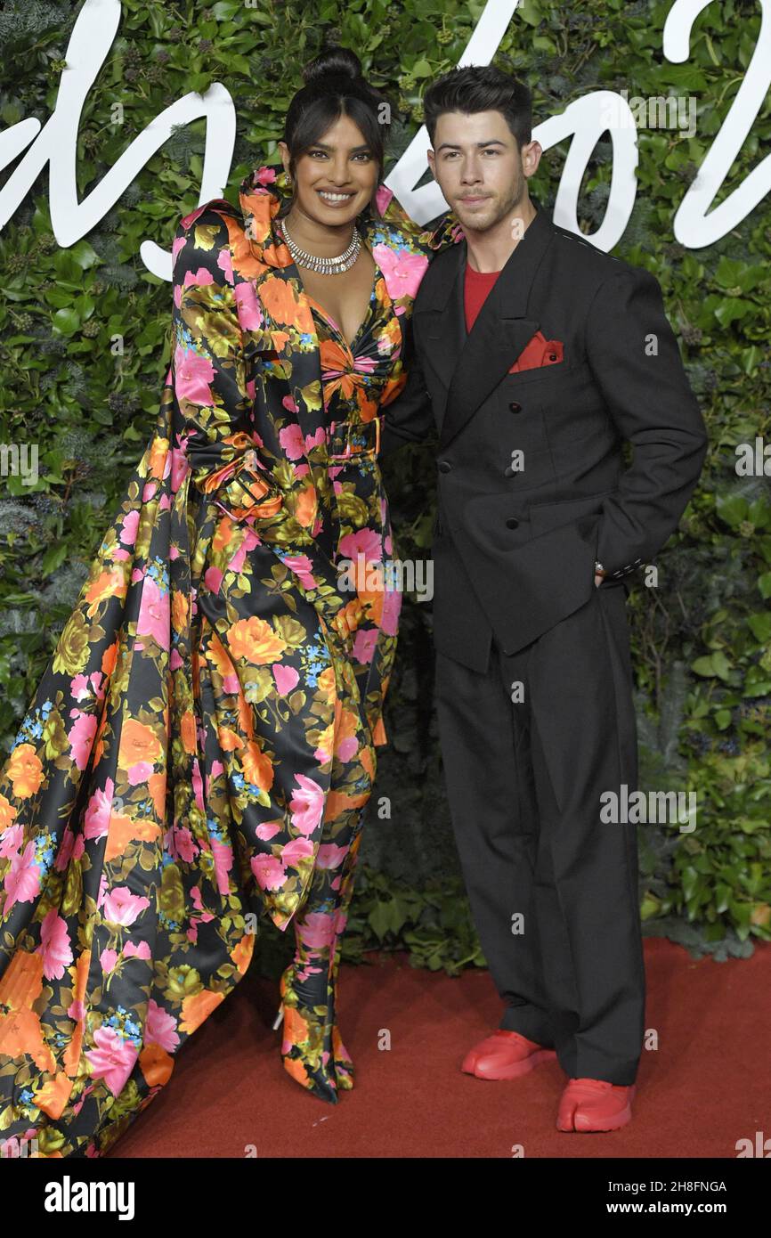Priyanka Chopra and Nick Jonas attending The Fashion Awards 2021 at the ...