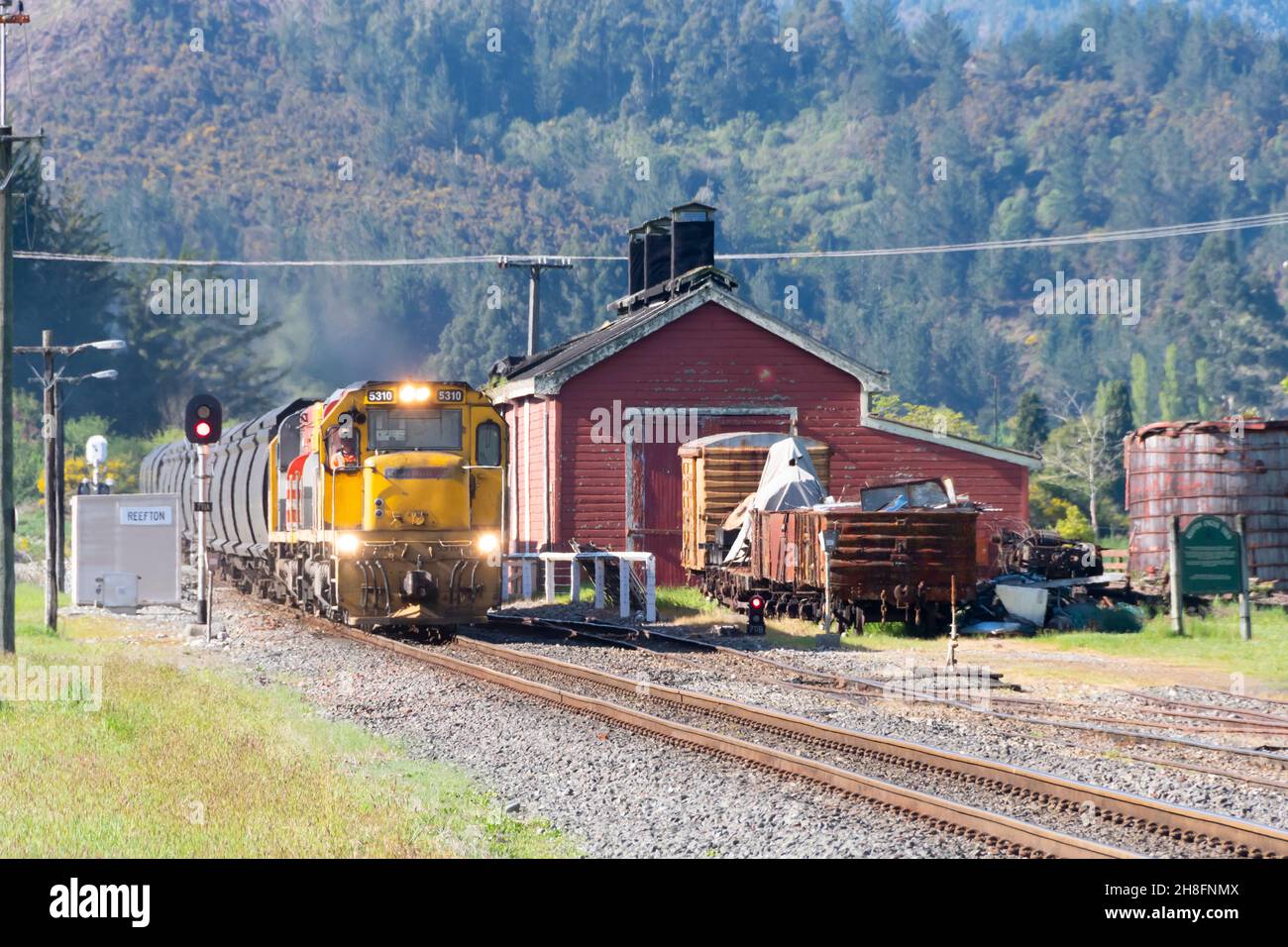 Kiwirail train carrying coal from the west coast to Lyttleton port for ...