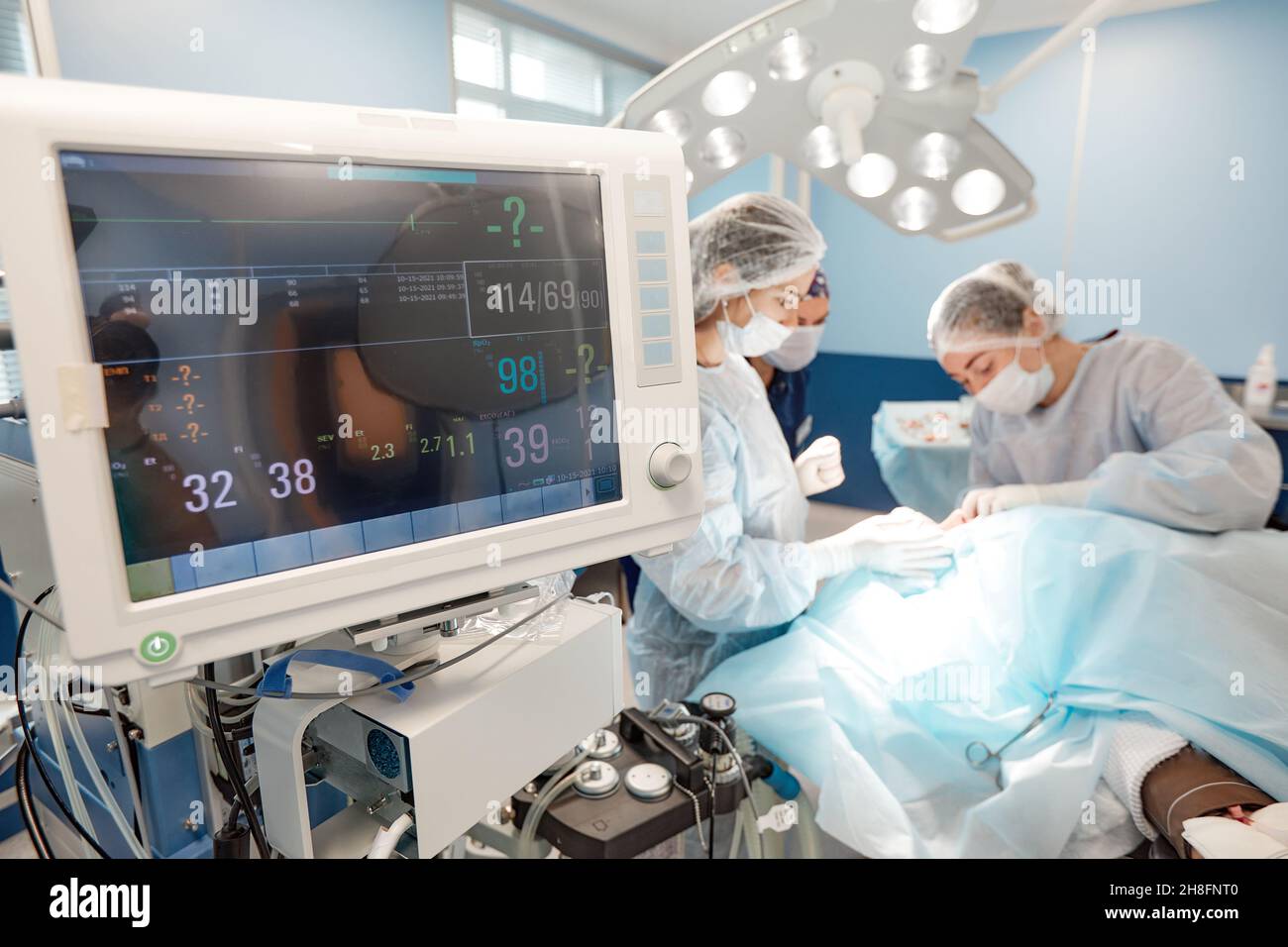 Monitoring of patient's heart in intensive care unit in operating room ...