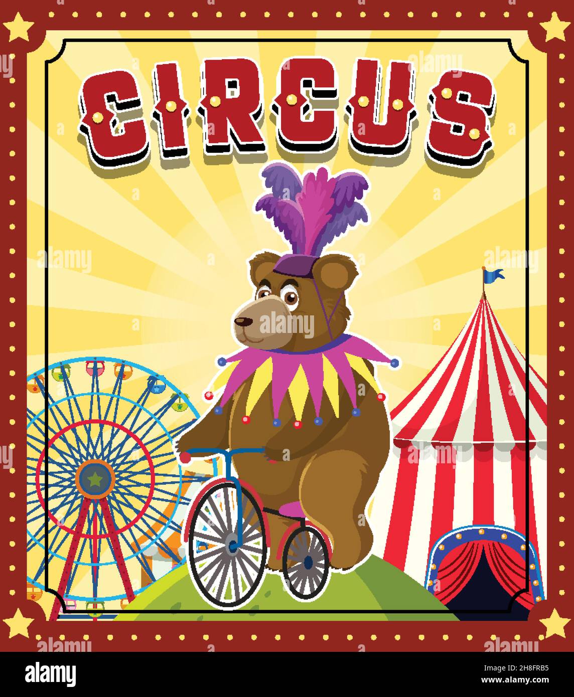 Circus banner design with bear performance riding bicycle illustration ...