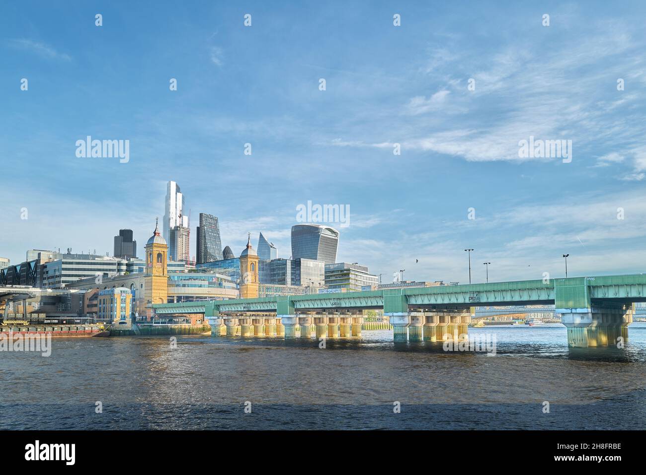 Cannon street railway bridge over the river Thames, London, England ...