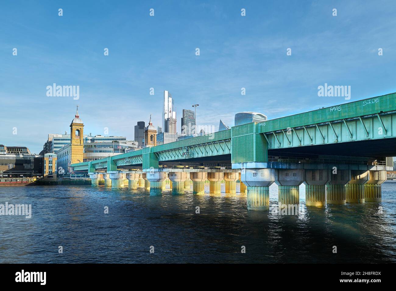 Cannon street railway bridge over the river Thames, London, England ...