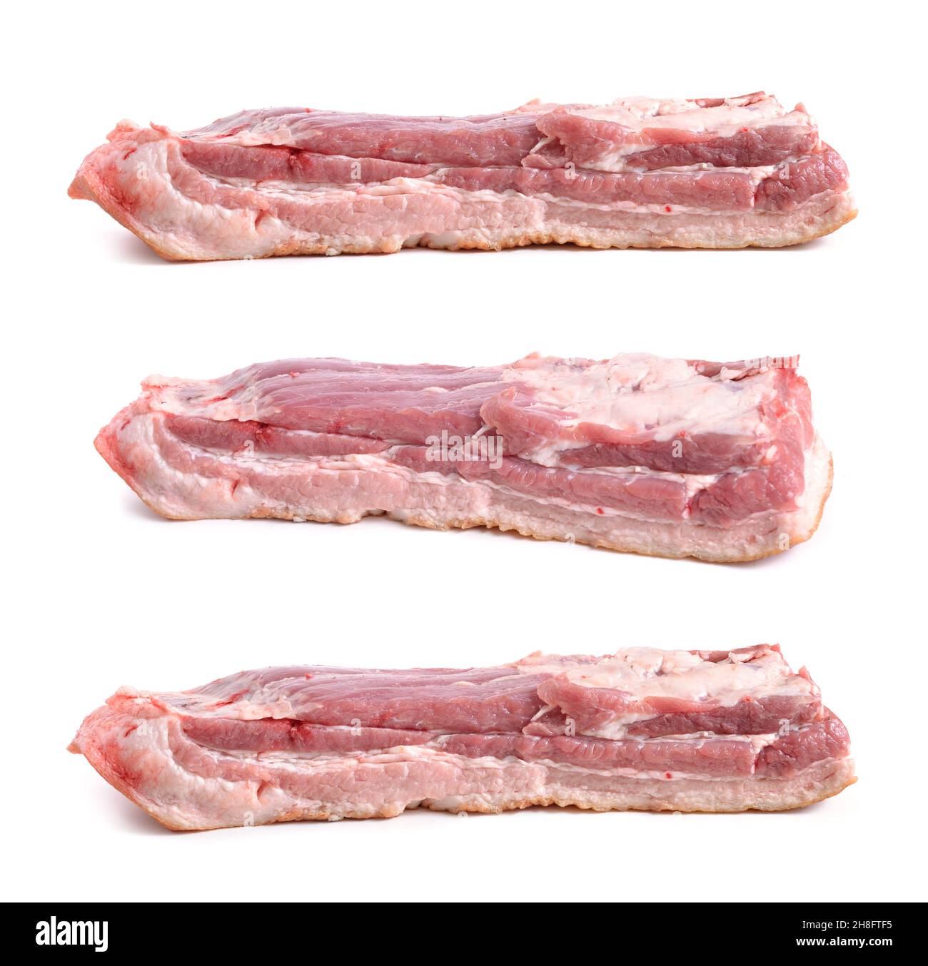 Pork belly cut, shows layers of muscle and fats. Isolated set Stock ...