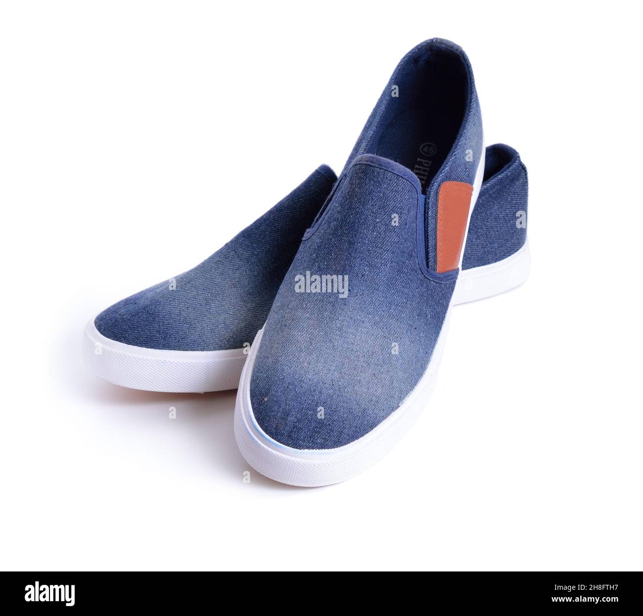 Denim men's shoes isolated on white Stock Photo - Alamy
