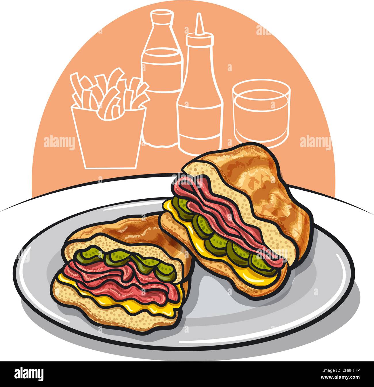 Illustration of the cuban sandwiches with ham, cheese and cucumbers ...