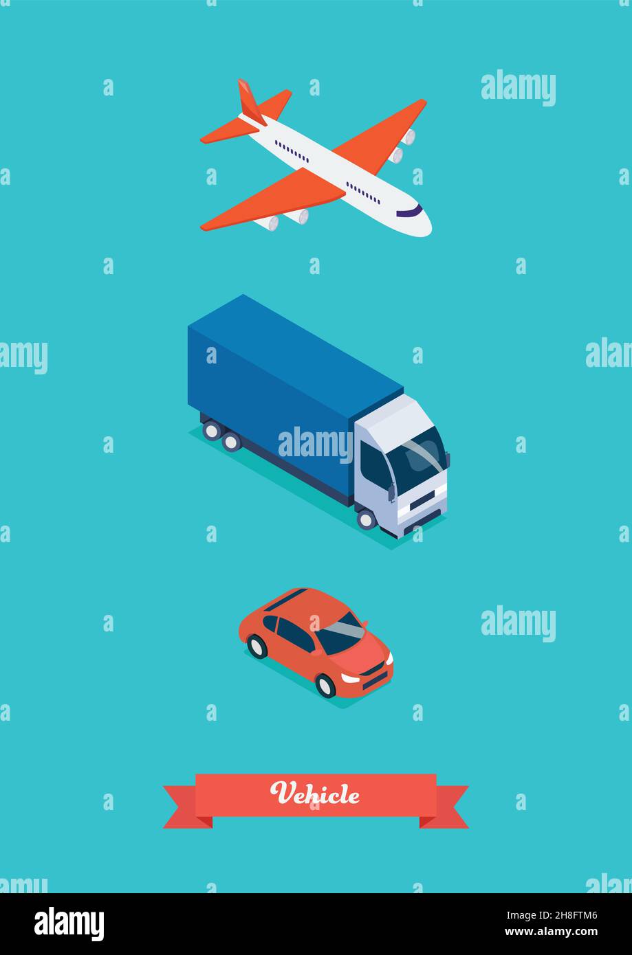 Set of Transportation Vehicle Isometric View. Flat style design vector ...