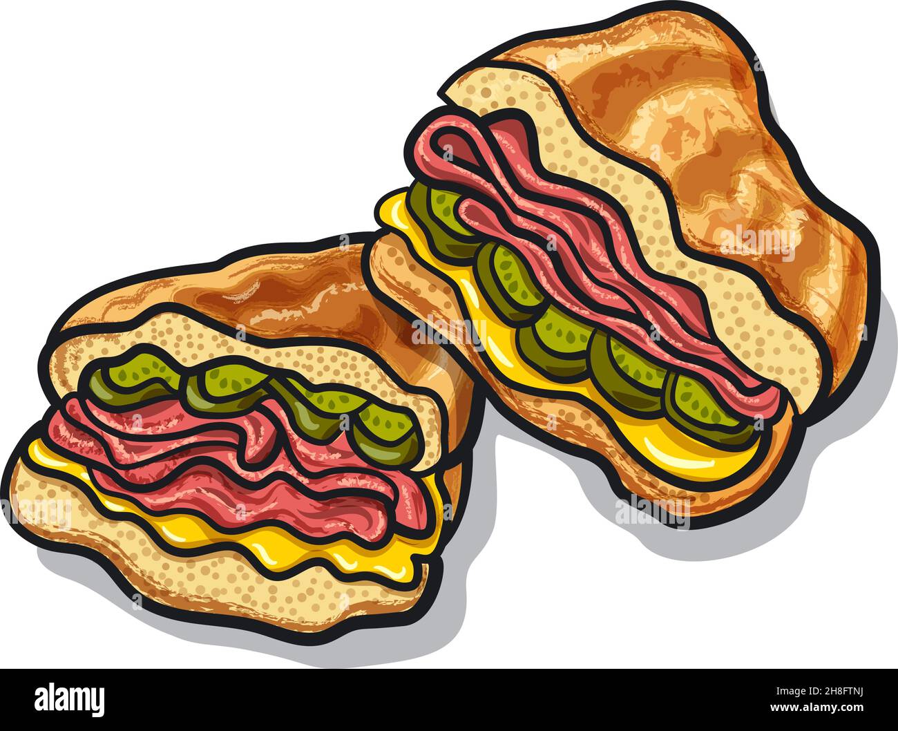 Illustration of the cuban sandwiches with ham, cheese and cucumbers ...