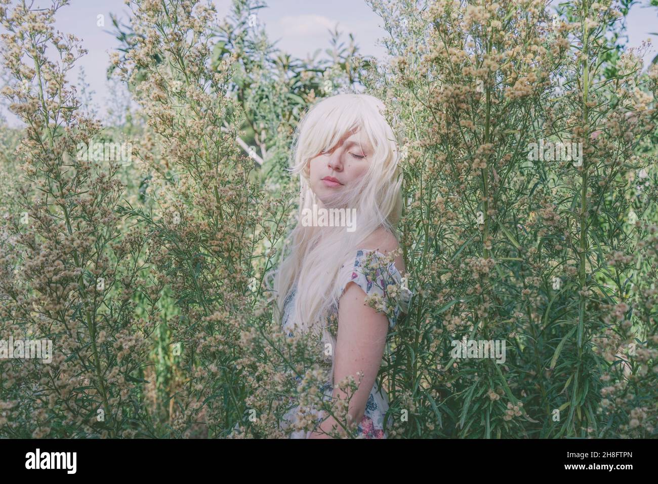 Artistic and reamy portrait of a woman surrouded by nature Stock Photo ...