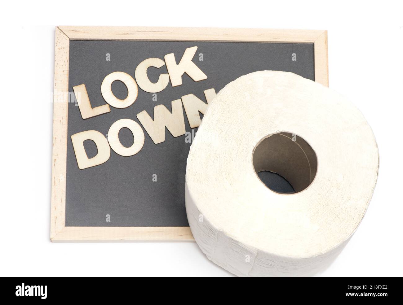 small black chalkboard with wooden letters lock down and toilet paper ...