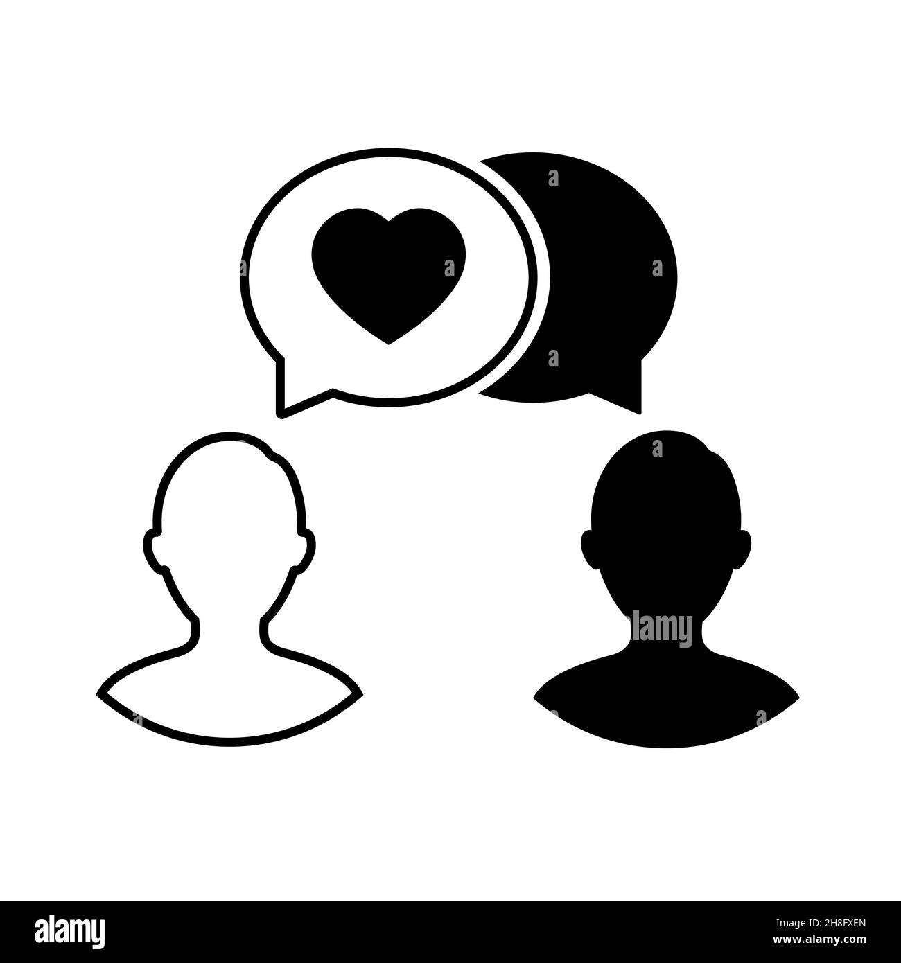 Silhouettes of people with dialogue speech bubbles. Guy and girl in ...