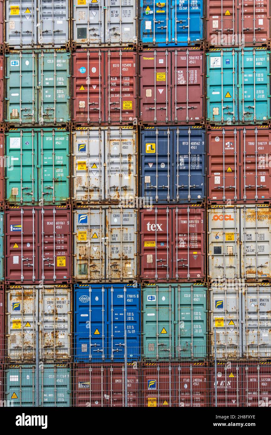 Shipping containers stacked containers ready for loading hi-res stock ...