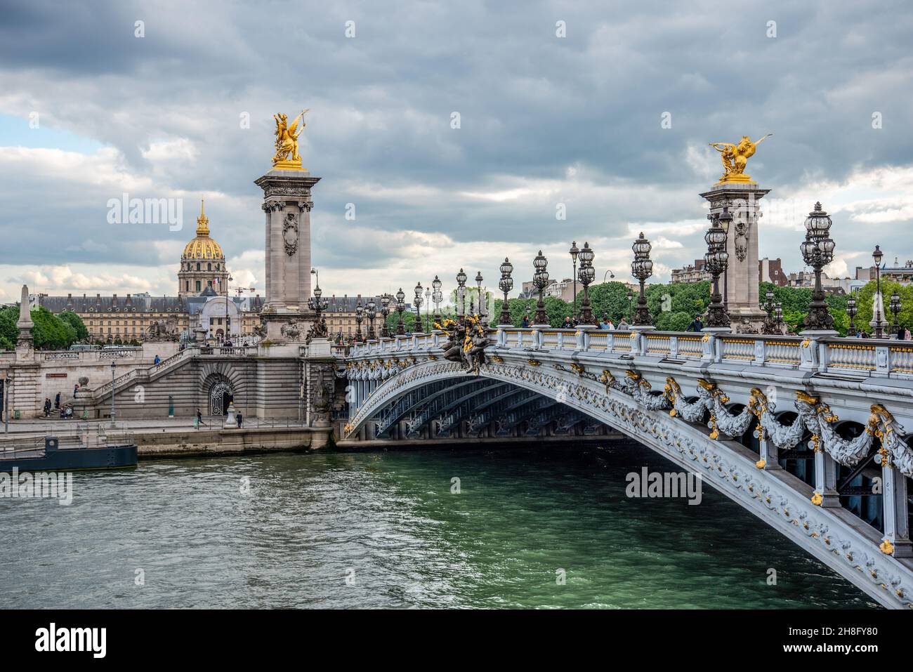 Bridge Alexandre III with view to the Military Museum, Paris France ...
