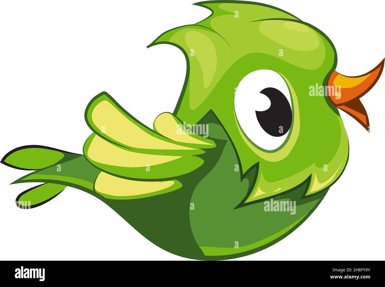 Cute green bird flying. Cheerful cartoon character Stock Vector Image ...