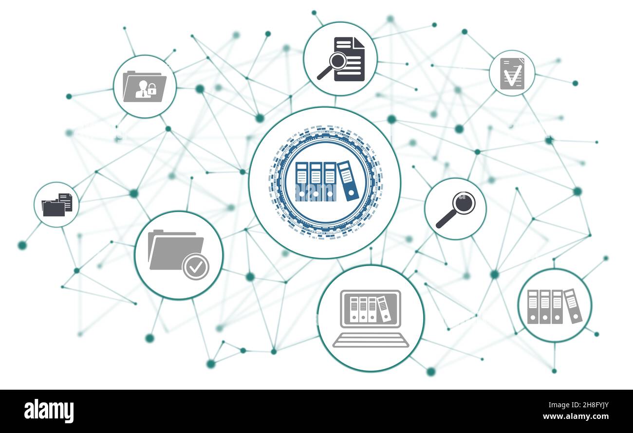 Concept of document management with connected icons Stock Photo - Alamy