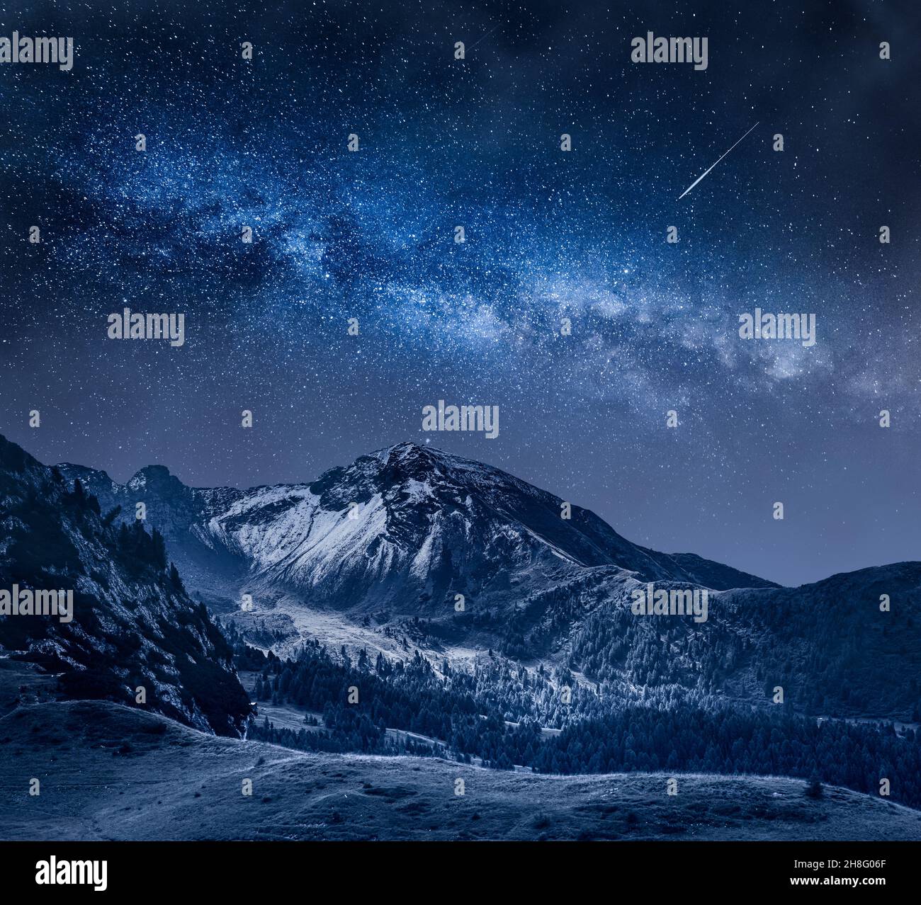 Milky way over Passo Falazarego at night, Dolomites in Italy Stock ...
