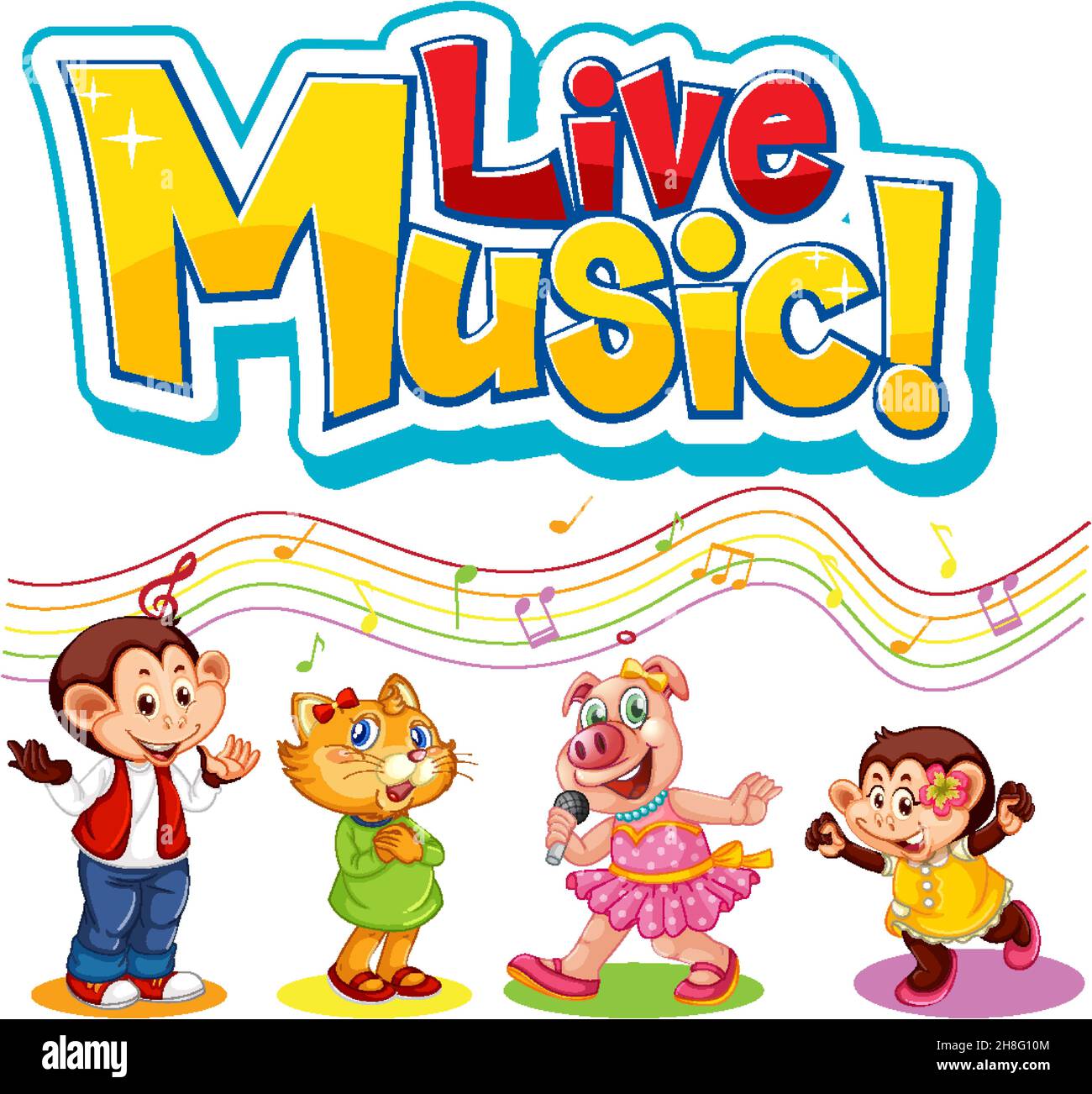 LIve Music logo with cute animals singing illustration Stock Vector ...