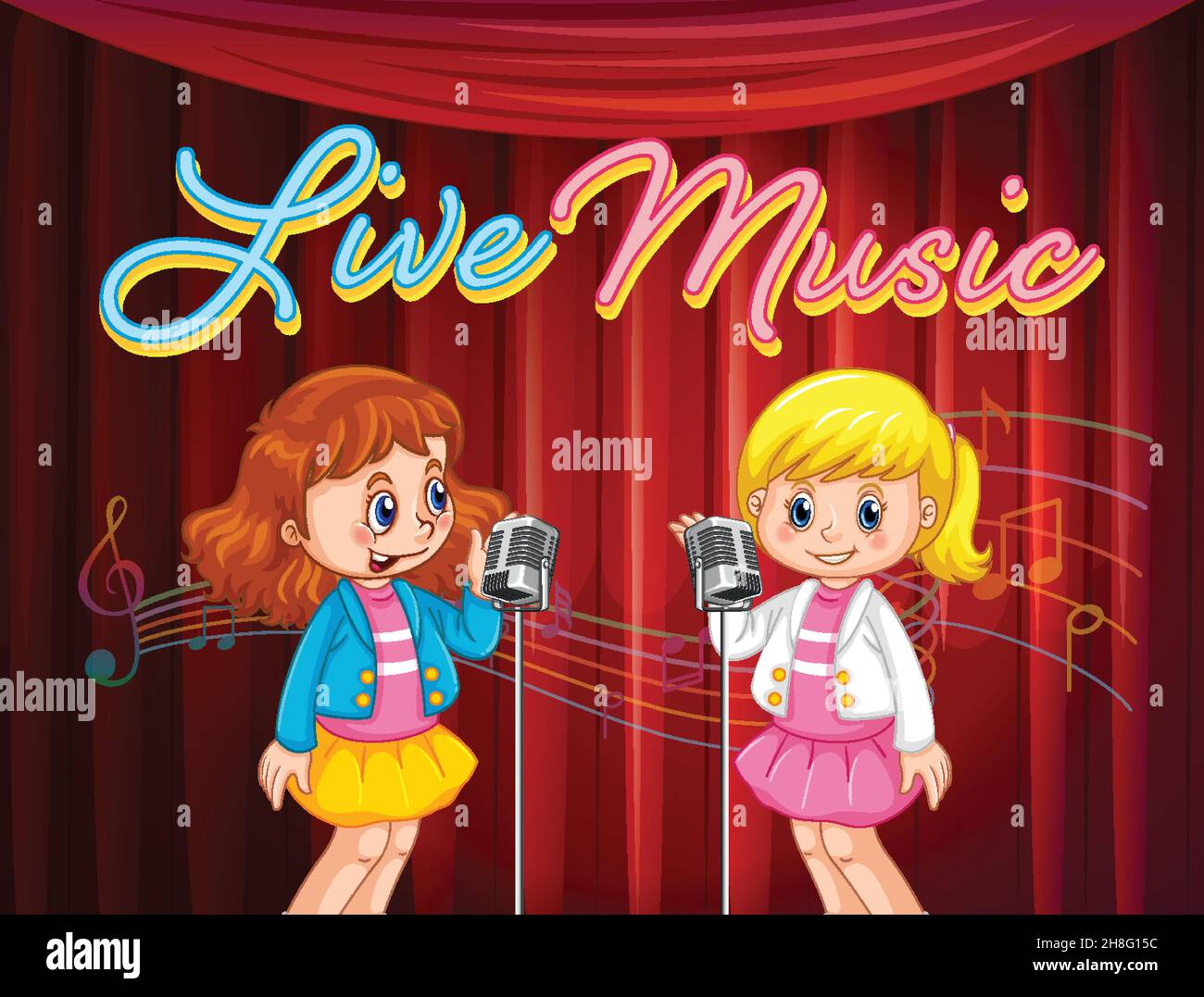 Kids performing singing on stage illustration Stock Vector Image & Art ...