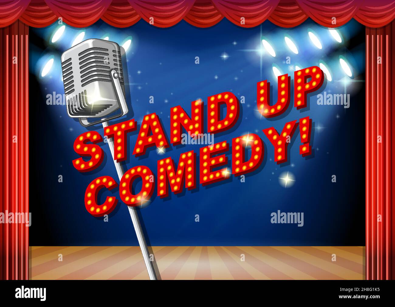 Stand up comedy banner with vintage microphone illustration Stock ...