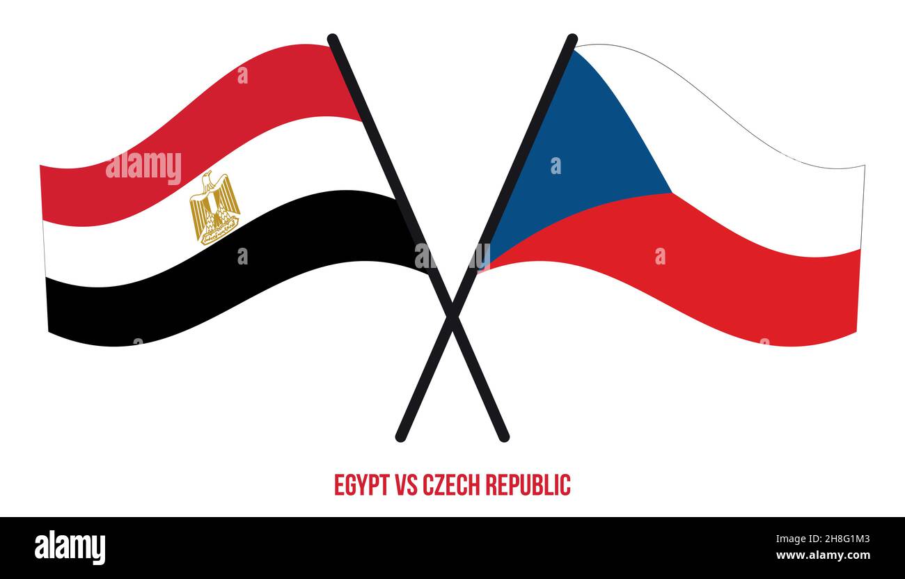 Egypt and Czech Republic Flags Crossed And Waving Flat Style. Official ...