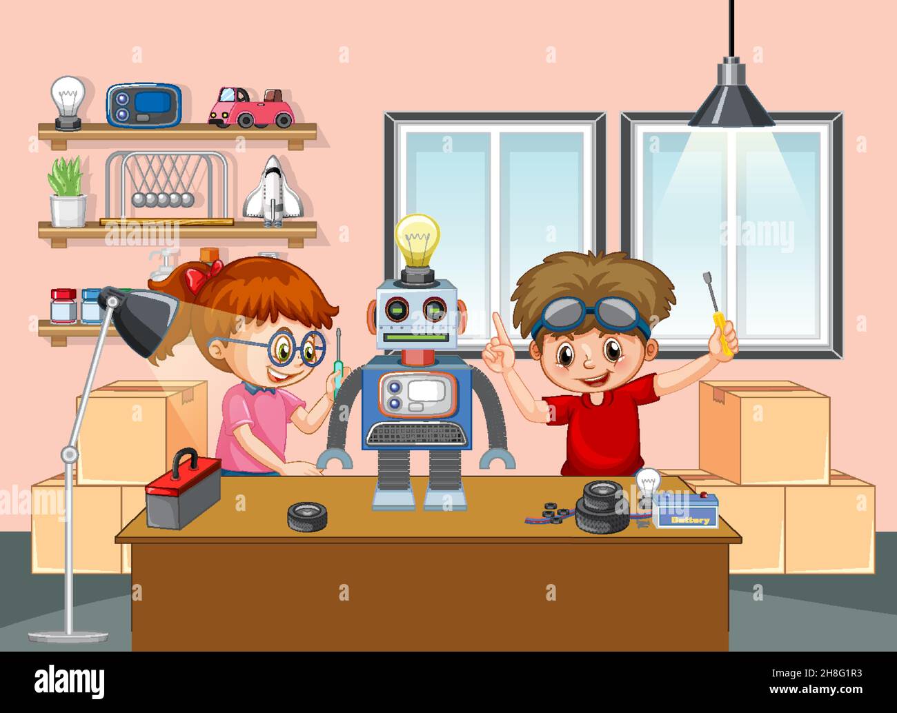 Kids building robots Stock Vector Images - Alamy