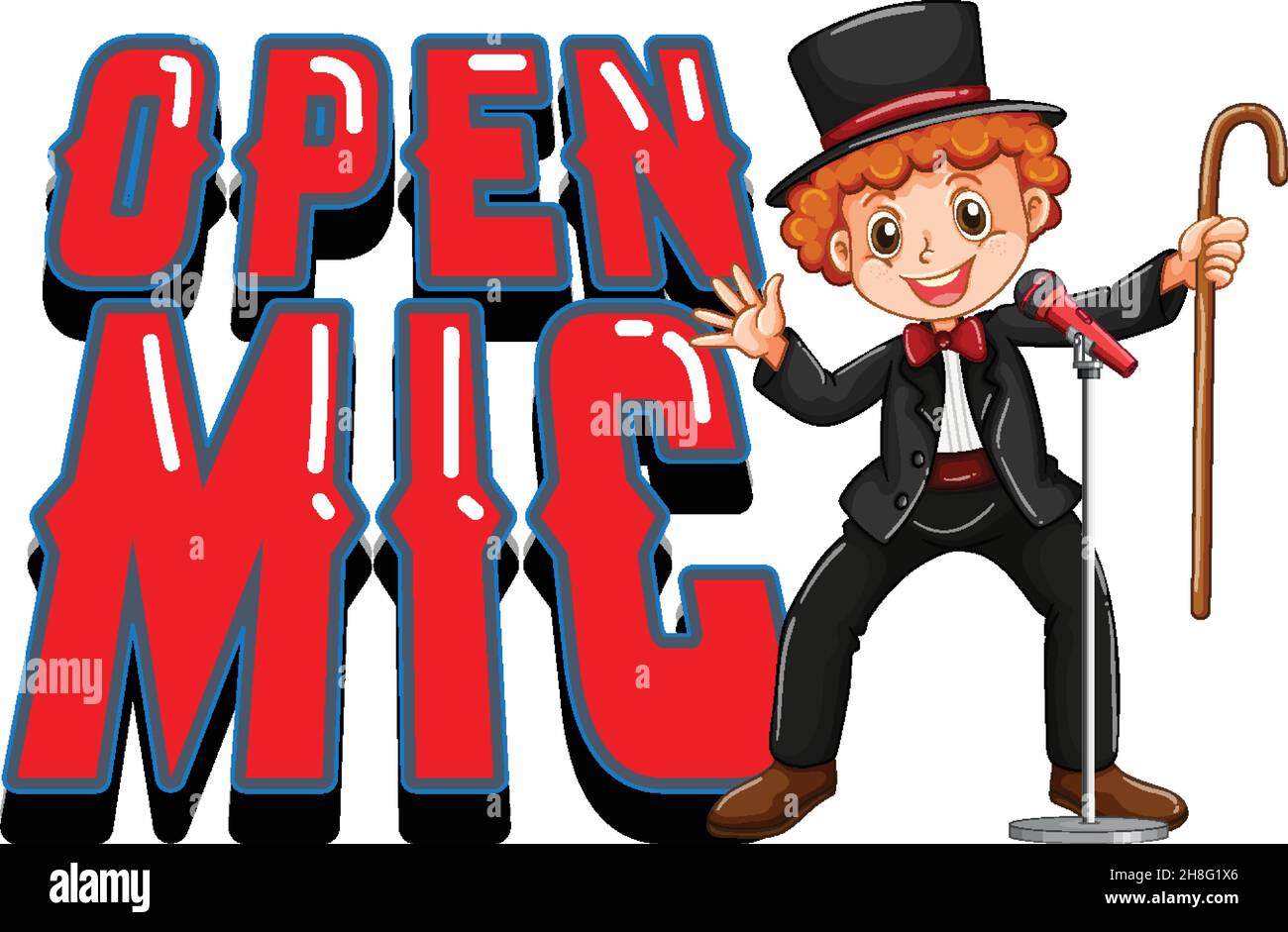 Open mic logo design with magician boy cartoon character illustration ...