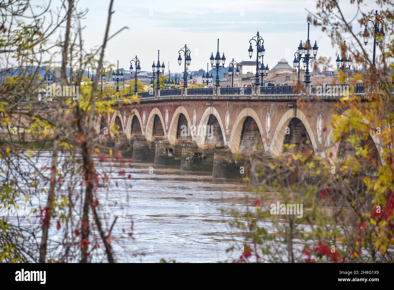 Bordeaux, France - 8 Nov, 2021 Pont de Pierre bridge, over the Garonne ...