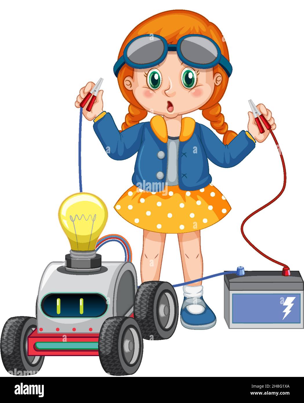 A girl fixing toy car together on white background illustration Stock ...