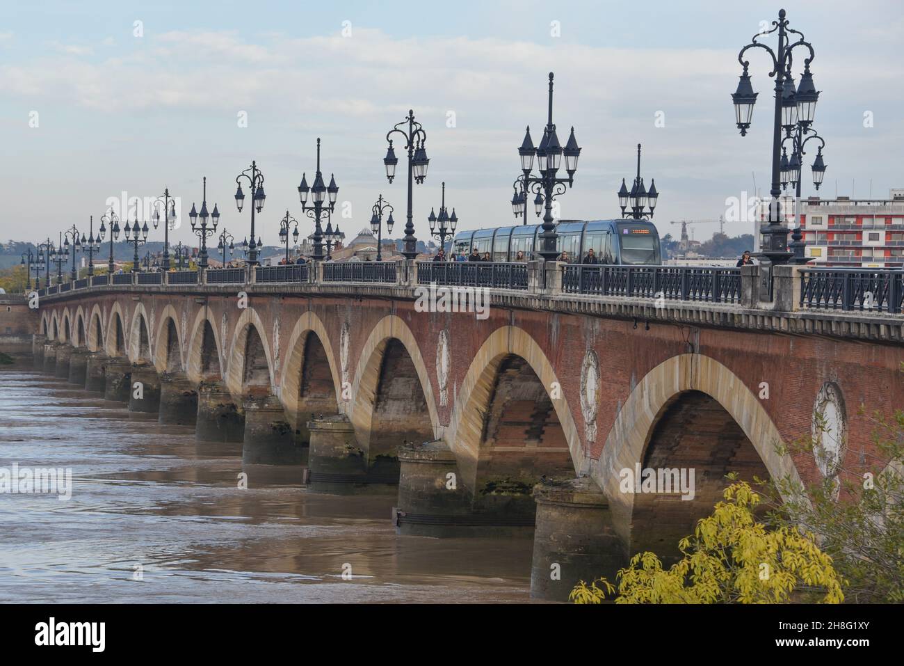 Bordeaux, France - 8 Nov, 2021 Pont de Pierre bridge, over the Garonne ...