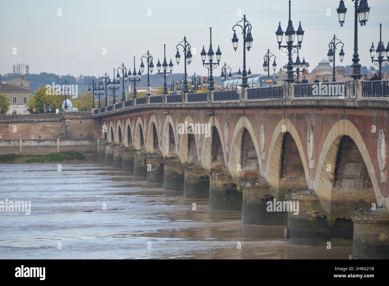 Bordeaux, France - 8 Nov, 2021 Pont de Pierre bridge, over the Garonne ...