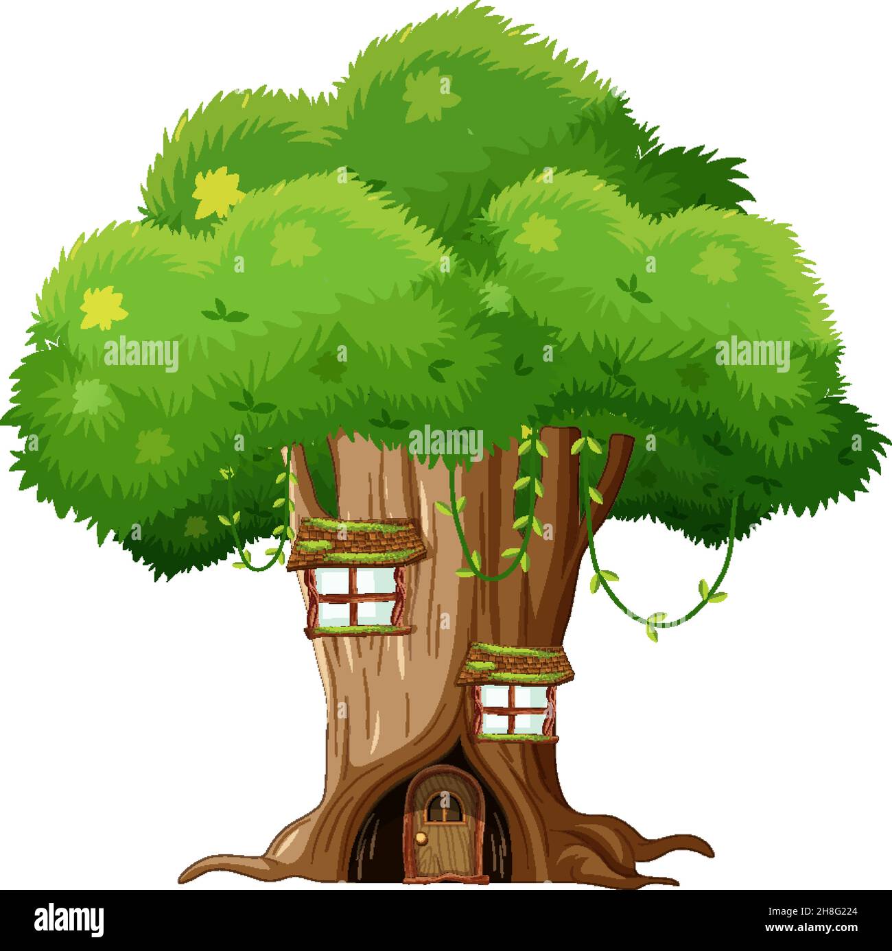 Fantasy tree house inside tree trunk on white background illustration ...