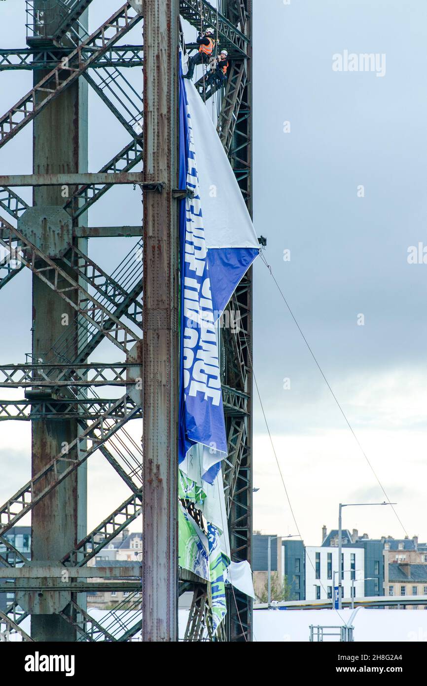 A protesters flag is taken down from Finniston crane near the site of ...