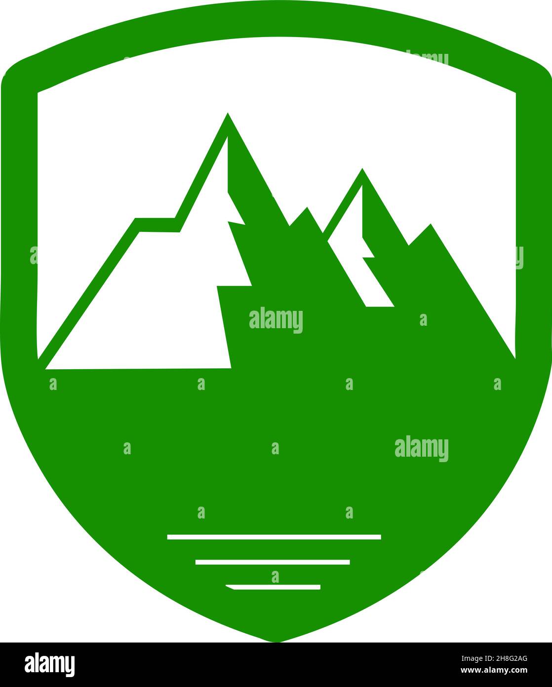 Green shield with mountain landscape. Nature badge Stock Vector Image ...