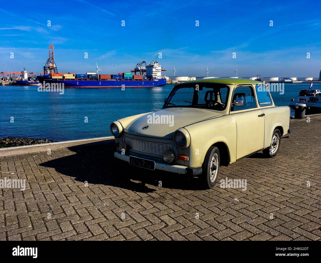 Rotterdam, Netherlands. Old fashioned East-German Trabant car on tour ...