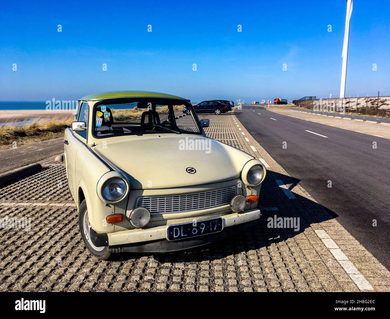 Rotterdam, Netherlands. Old fashioned East-German Trabant car on tour ...