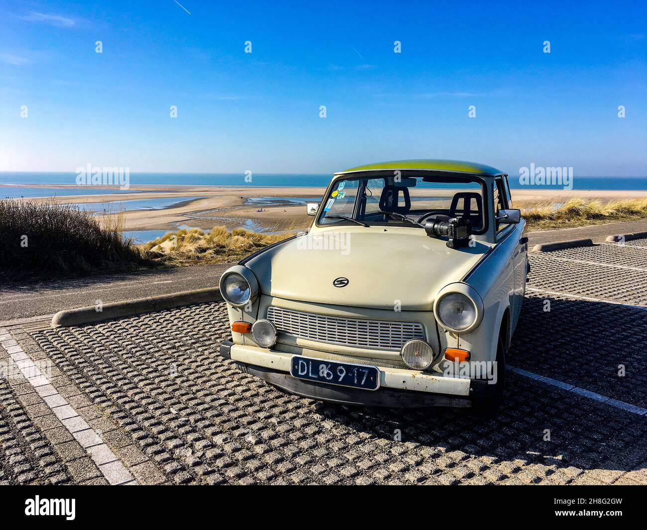 Rotterdam, Netherlands. Old fashioned East-German Trabant car on tour ...