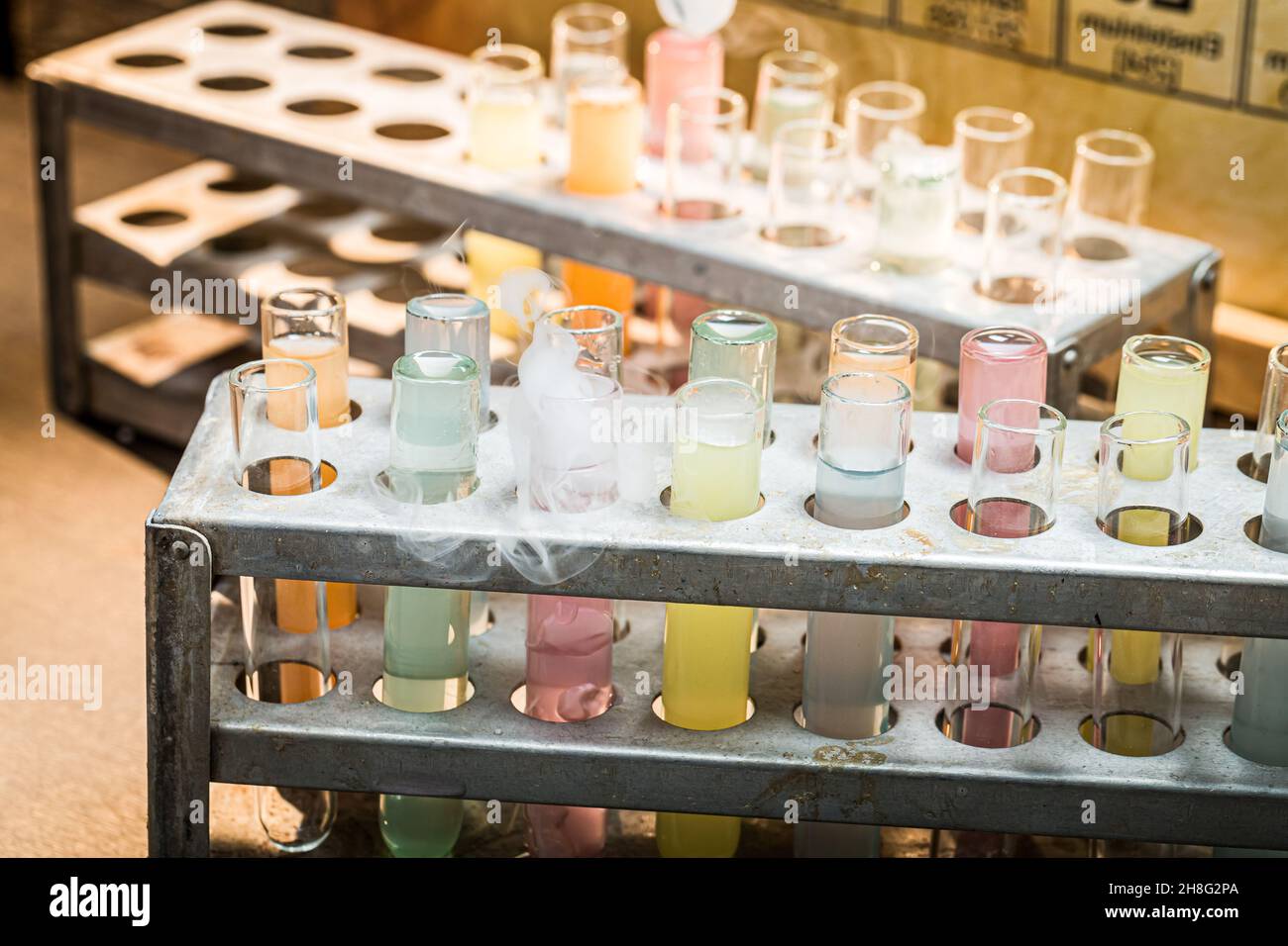 School laboratory with tubes and reagents. Practical chemistry classes ...