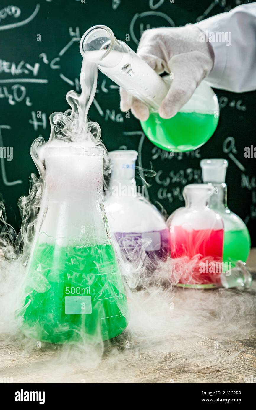 Testing new chemical reactions in university lab. Practical chemistry ...