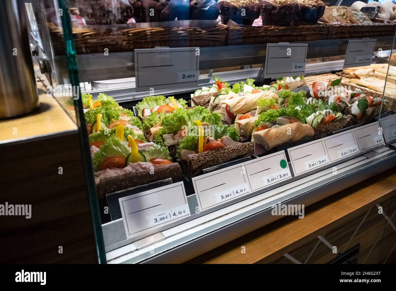 showcase fast food with sandwiches, wraps tortilla and burgers cafe on ...