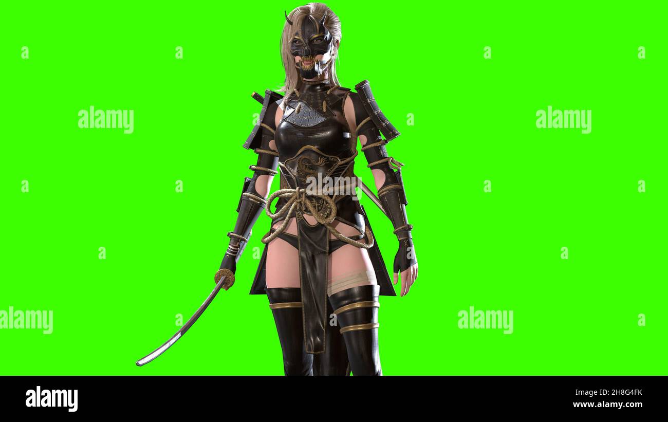 Japanese Samurai against the background of green chromakey Stock Photo ...